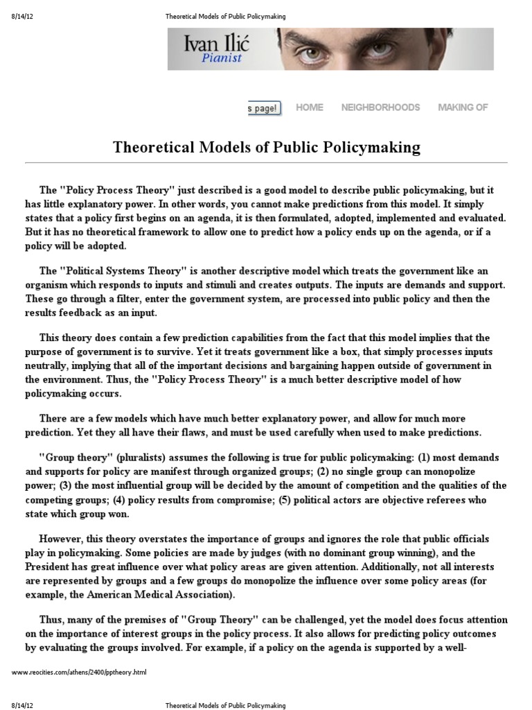Theoretical Models of Public Policymaking | PDF | Policy | Theory