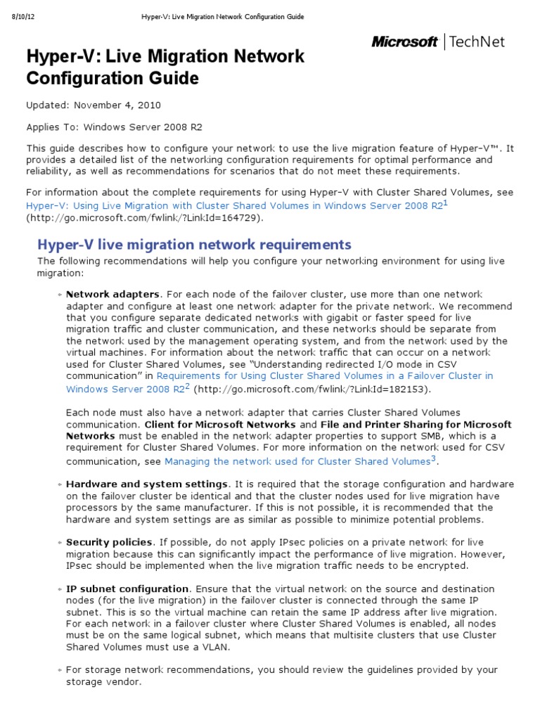 Hyper-V - Live Migration Network Configuration Guide | PDF | Hyper V ...