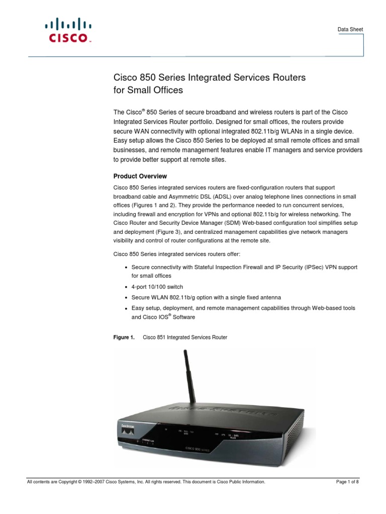 Cisco 800 Series | PDF | Router (Computing) | Wireless Lan