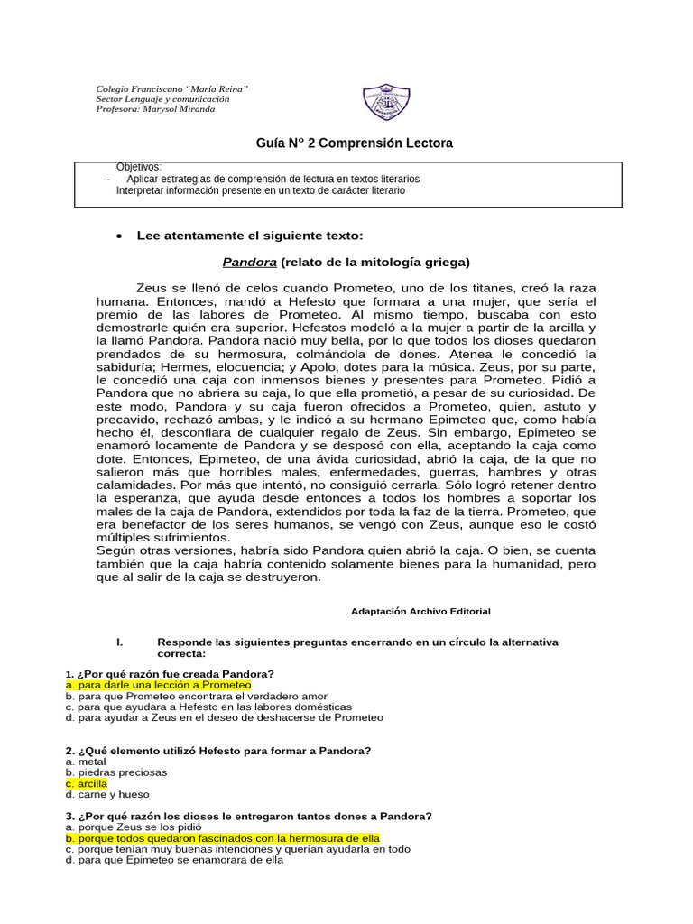 Comprension Lectora N° 2 | PDF | Prometeo