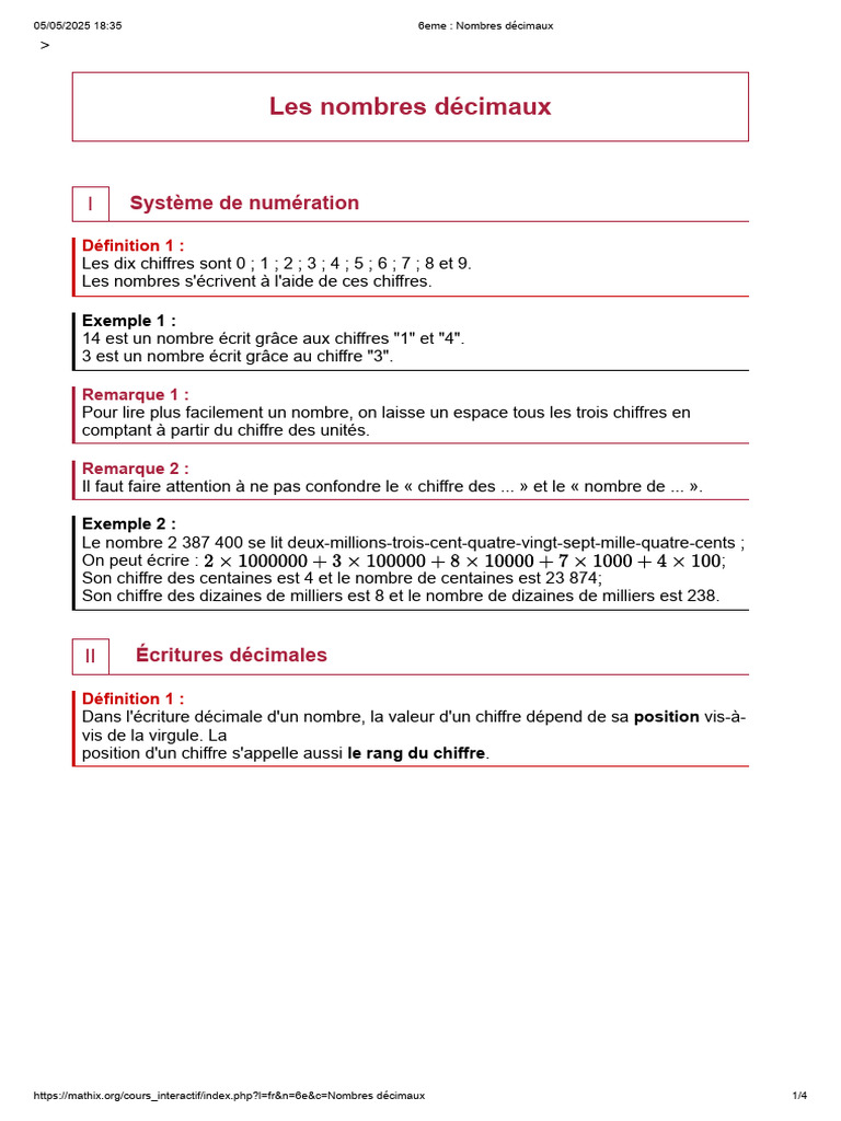 6eme - Nombres Décimaux | PDF | Décimal | Mathématiques élémentaires