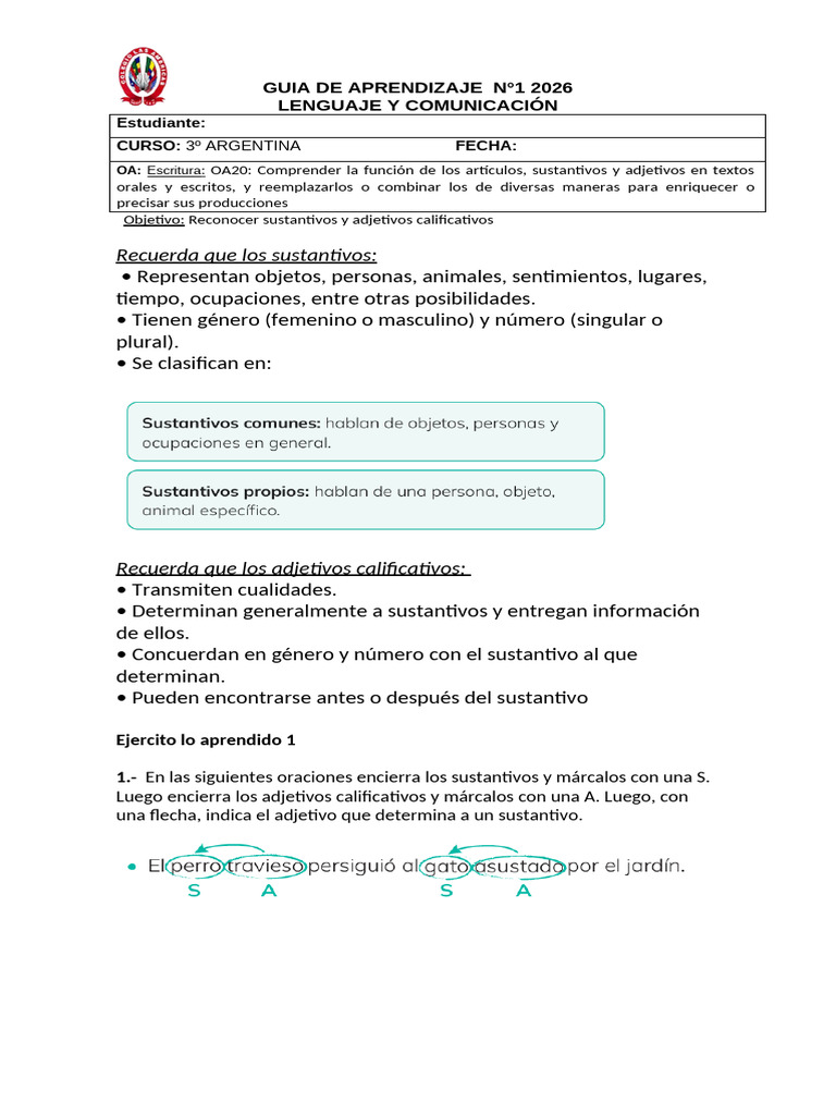 Guia de Aprendizaje N°1 Lenguaje | PDF