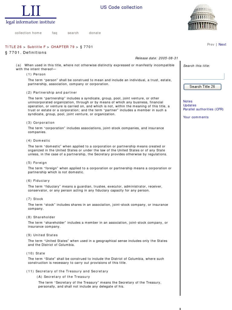 IRC Section 7701 | PDF | Internal Revenue Code | Savings And Loan ...