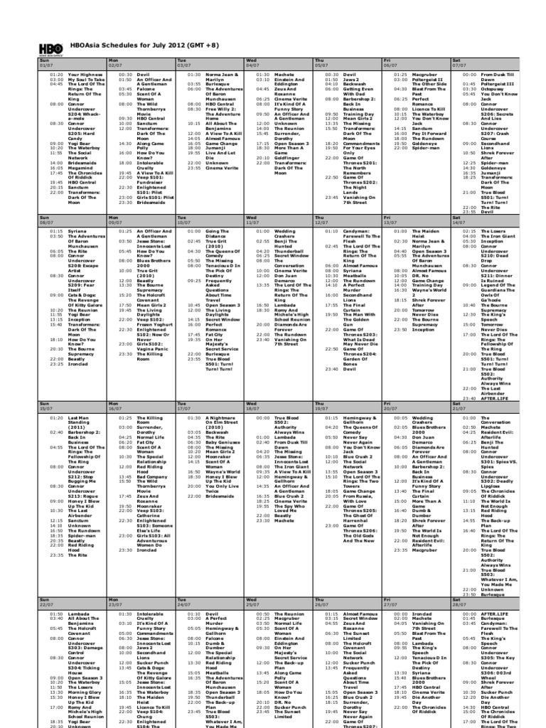 HBO Asia July 2012 Schedule | PDF