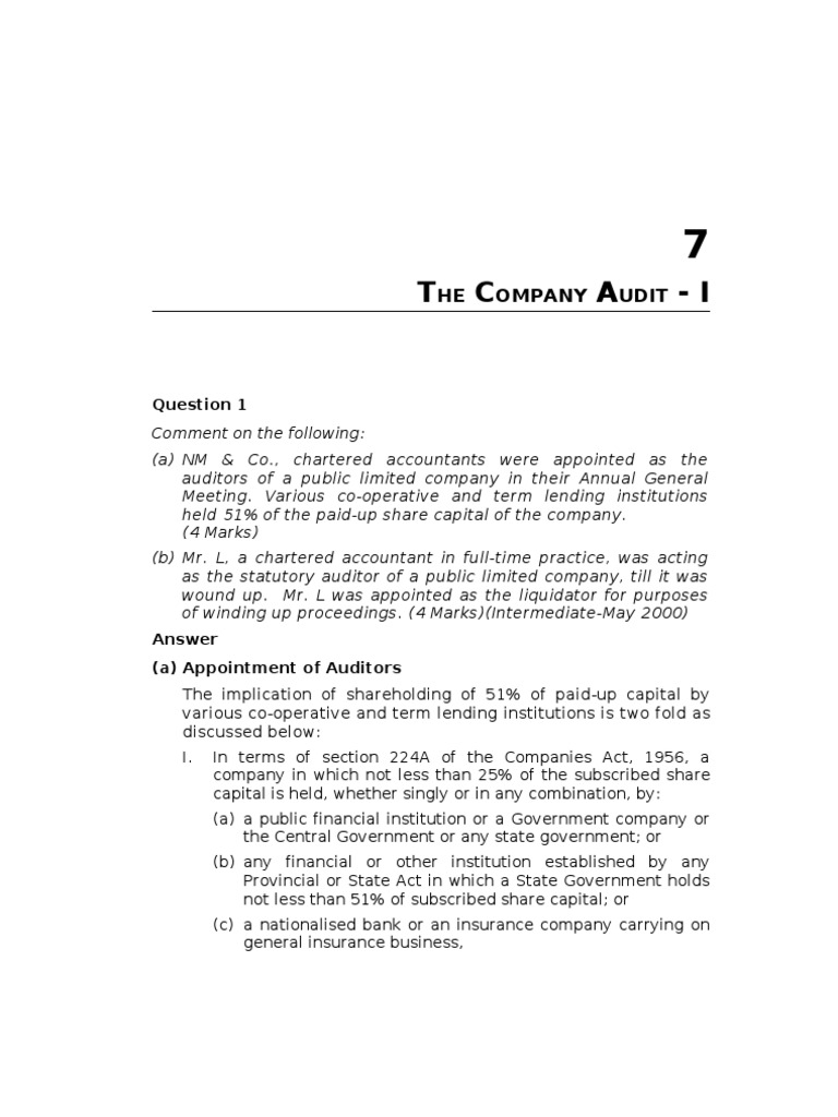 Chap 7 Company Audit 1 | PDF | Auditor's Report | Audit
