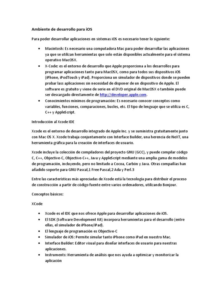 Ambiente de Desarrollo | PDF | Xcode | Entorno de desarrollo integrado
