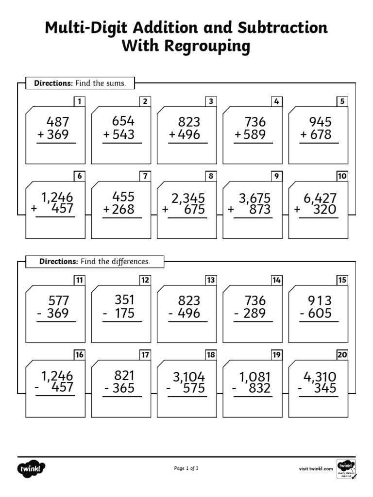 BW Multi-Digit Addition & Subtraction With Regrouping | PDF