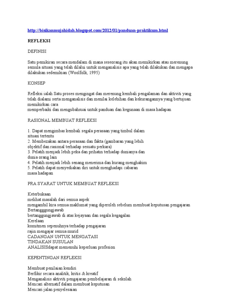 Contoh REFLEKSI & Jurnal | PDF
