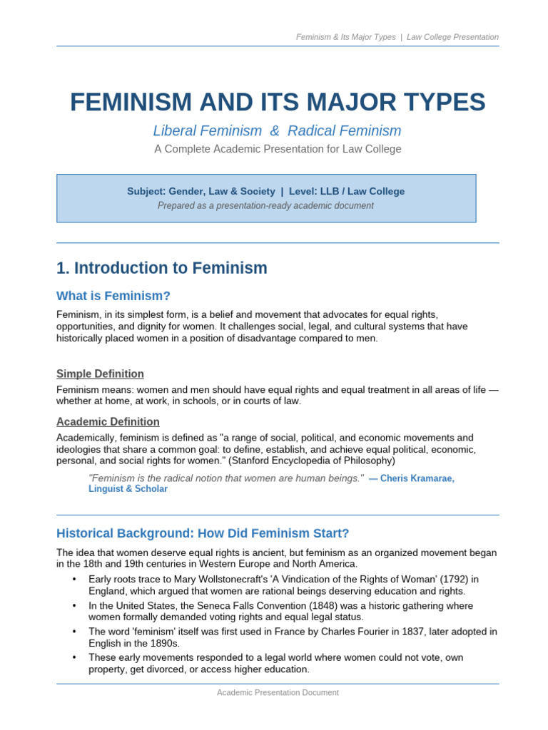 Feminism Major Types Liberal Radical Presentation | PDF | Gender ...
