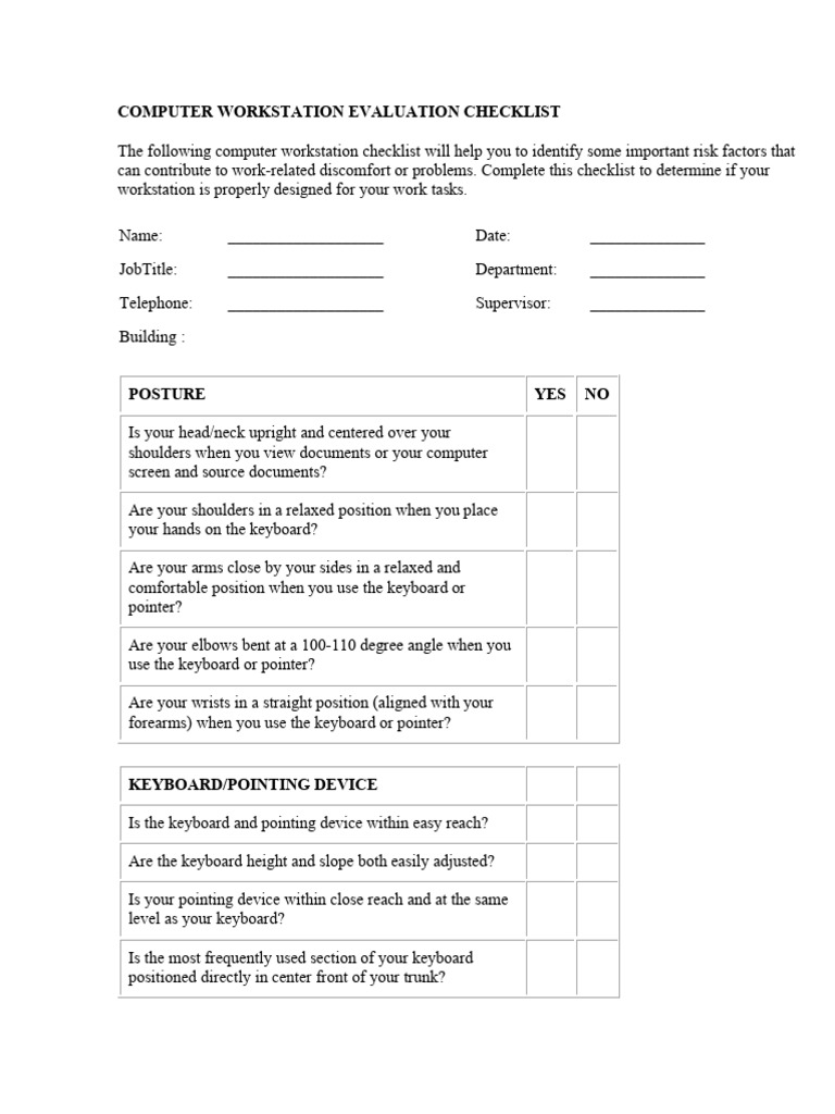 Workstation Checklist Duchsict2018 | PDF | Chair | Computer Keyboard
