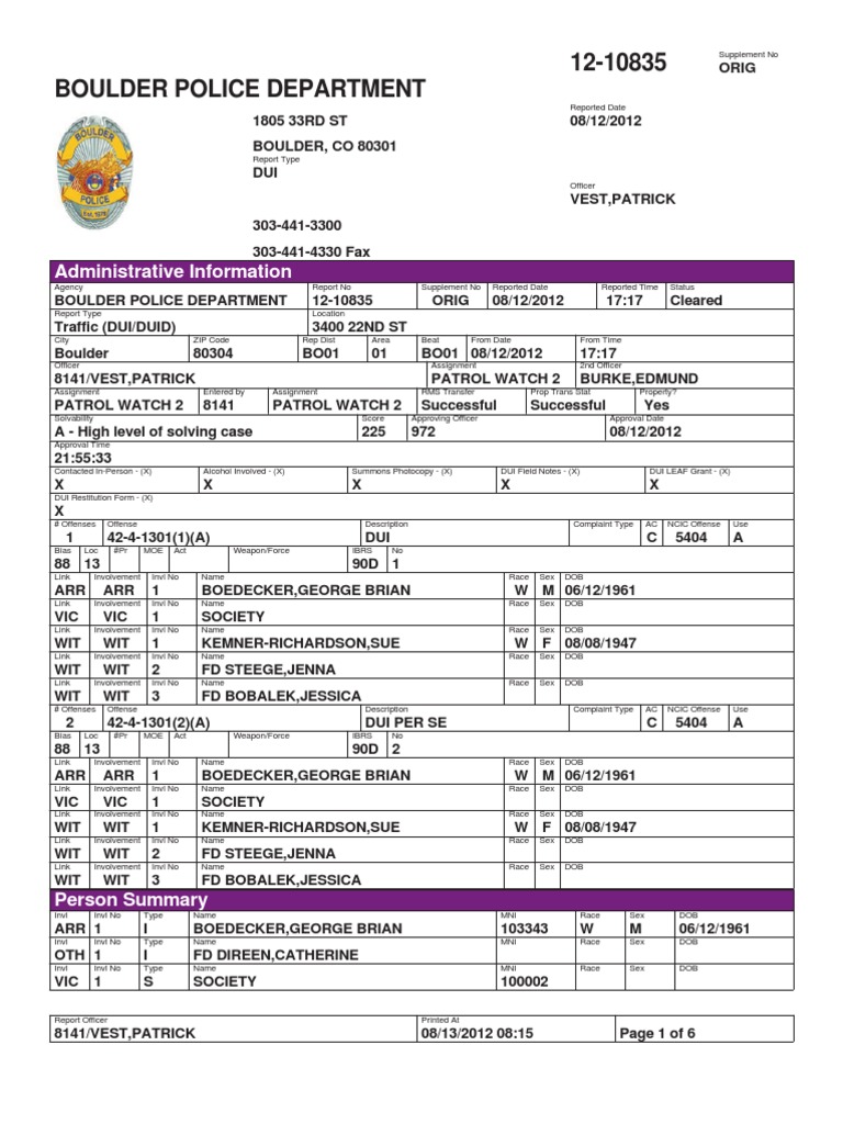 George Boedecker JR Police Report | PDF | Arrest | Criminal Justice