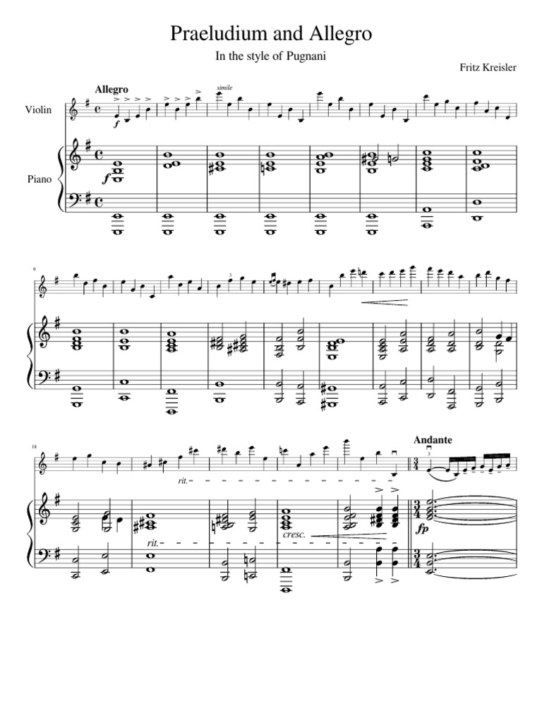 Praeludium and Allegro in the Style of Pugnani by Fritz Kreisler | PDF ...