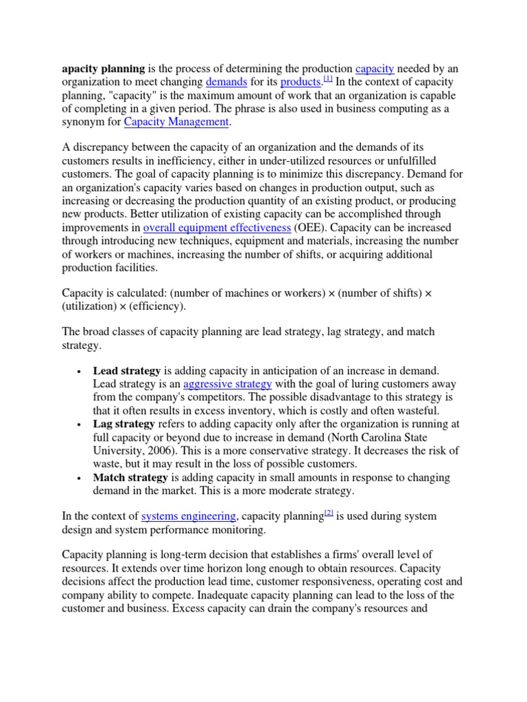 Apacity Planning | PDF | Industries | Production And Manufacturing