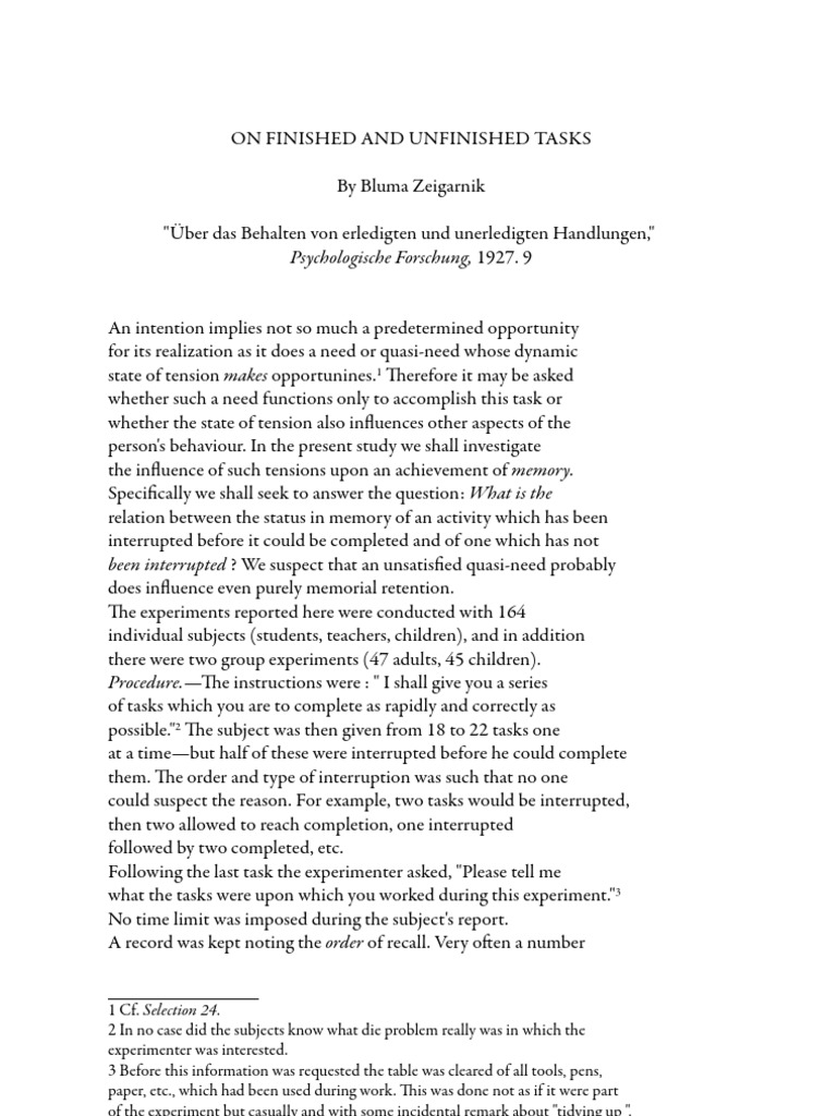 Zeigarnik Effect: Memory of Tasks | PDF | Recall (Memory) | Experiment