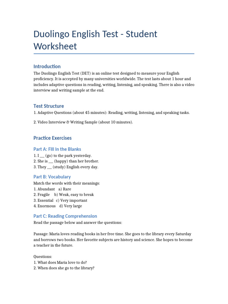 Duolingo Student Worksheet | PDF