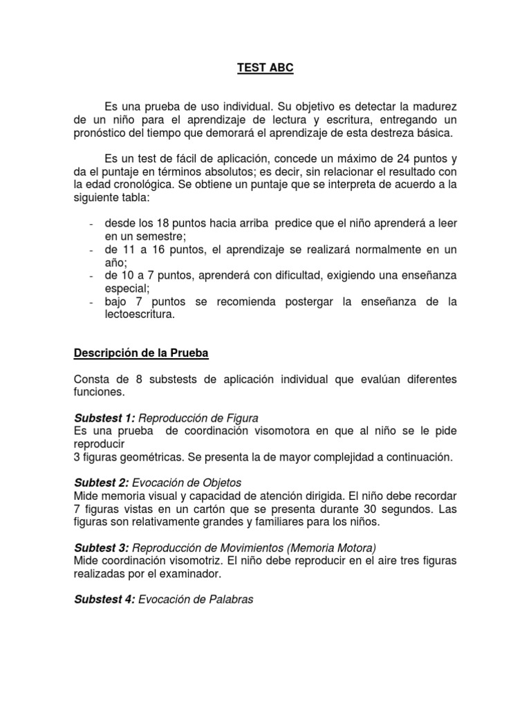 TEST ABC Completo | PDF | Memoria | Lectura (proceso)