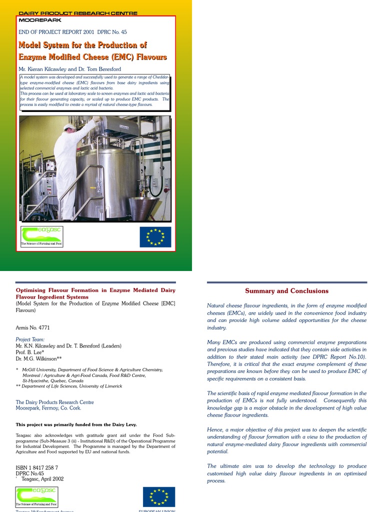 Model System For The Production of Enzyme Modified Cheese EMC Flavours ...