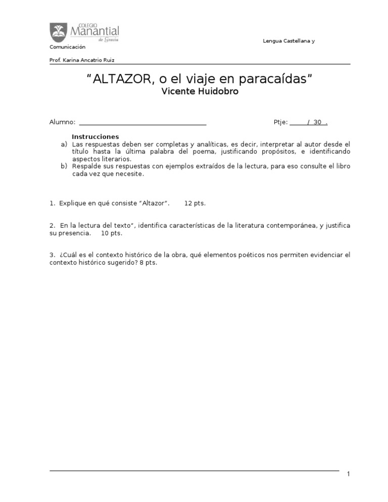 Altazor, Vicente Huidobro | PDF