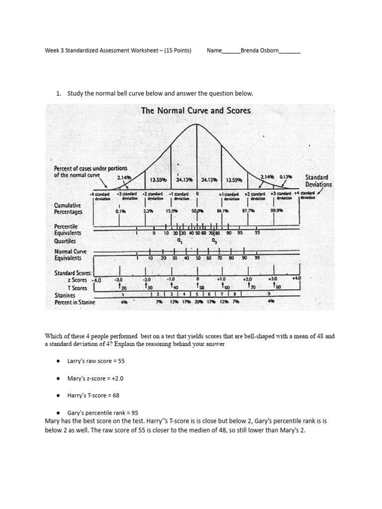 Week 3 Standardized Assessment Worksheet | PDF | Standard Score ...