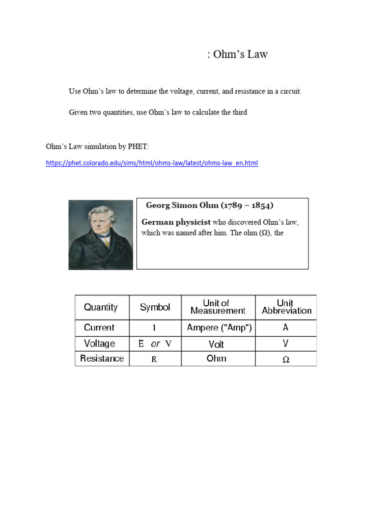 Virtual Lab Ohms Law 2 | PDF | Electrical Resistance And Conductance ...