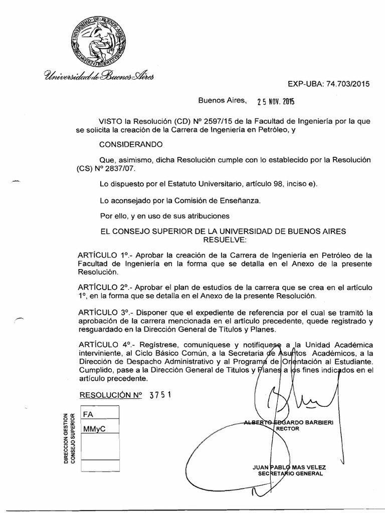 Resolucion Plan de Estudios CS 3751-15-8b231cc6af | PDF | Petróleo ...