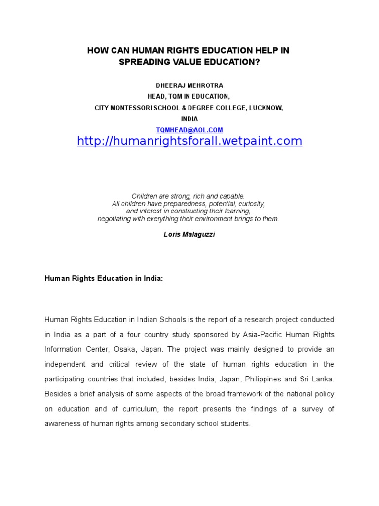 Human Rights Education in Indian Schools | PDF | Human Rights | Rights