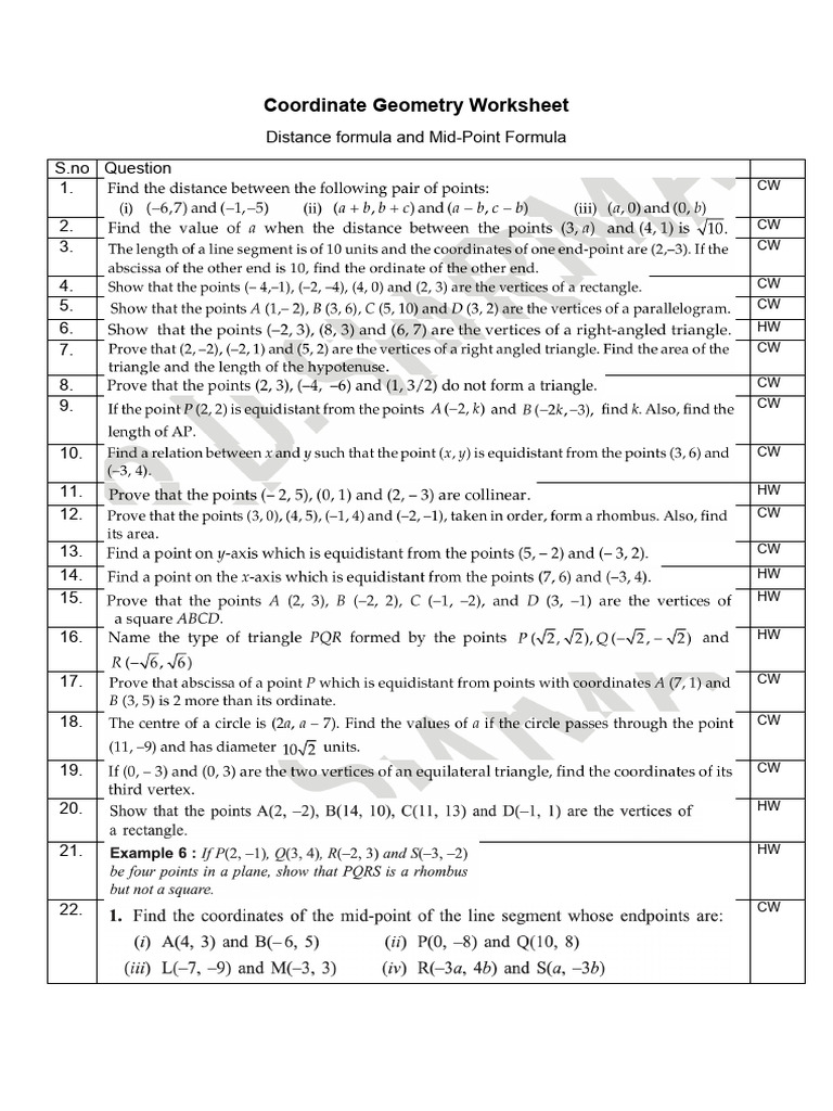 Coordinate Geometry Distance Formula and Mid Pt Formula Worksheet | PDF