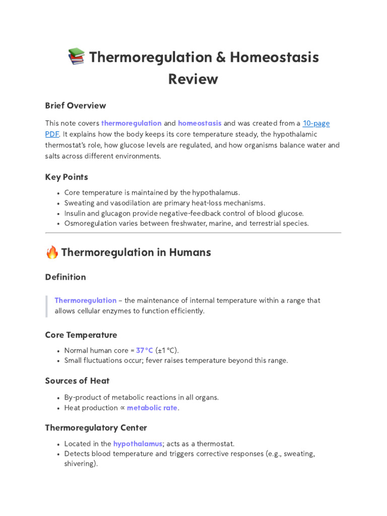 Thermoregulation and Homeostasis | PDF | Homeostasis | Thermoregulation
