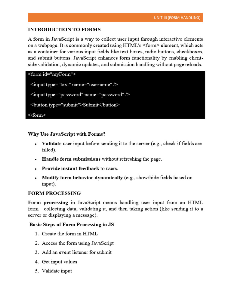 Unit - III(Part -b) Forms | PDF | Document Object Model | Java Script