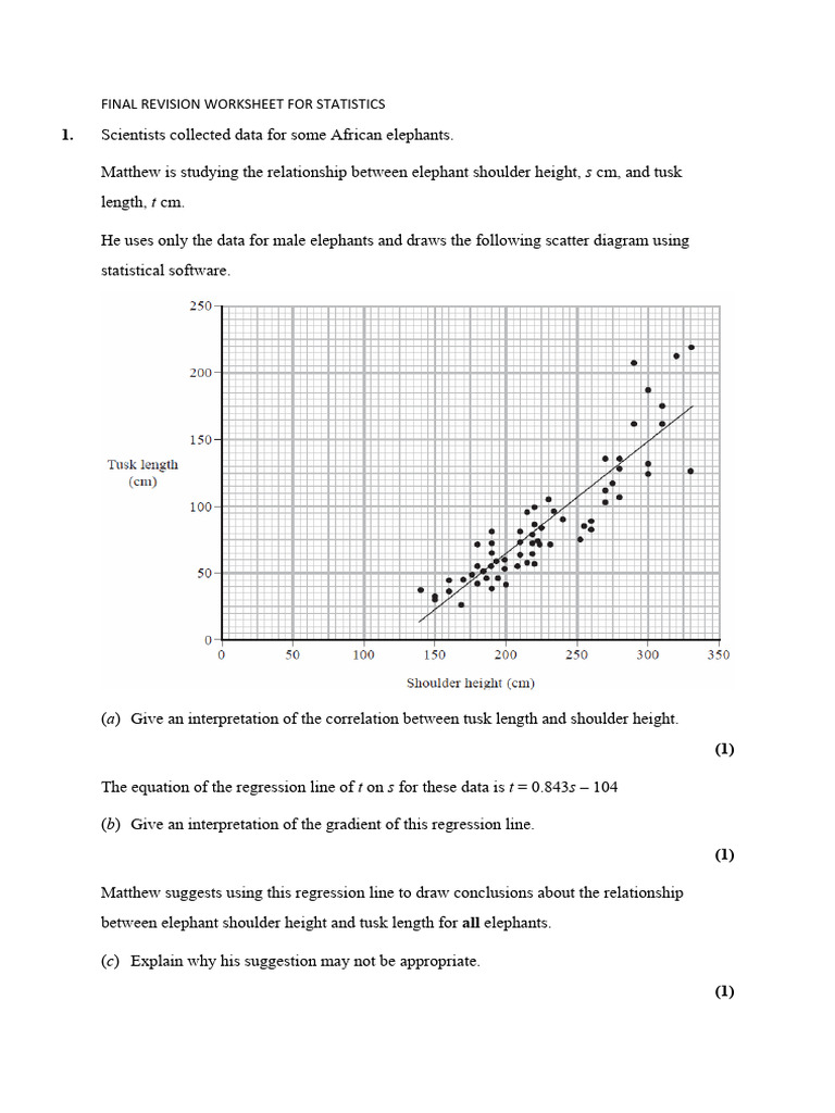 FINAL REVISION WORKSHEET FOR STATISTICS | PDF | Linear Regression ...
