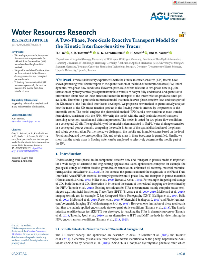 A Two‐Phase Pore‐Scale Reactive Transport Model for the Kinetic | PDF ...