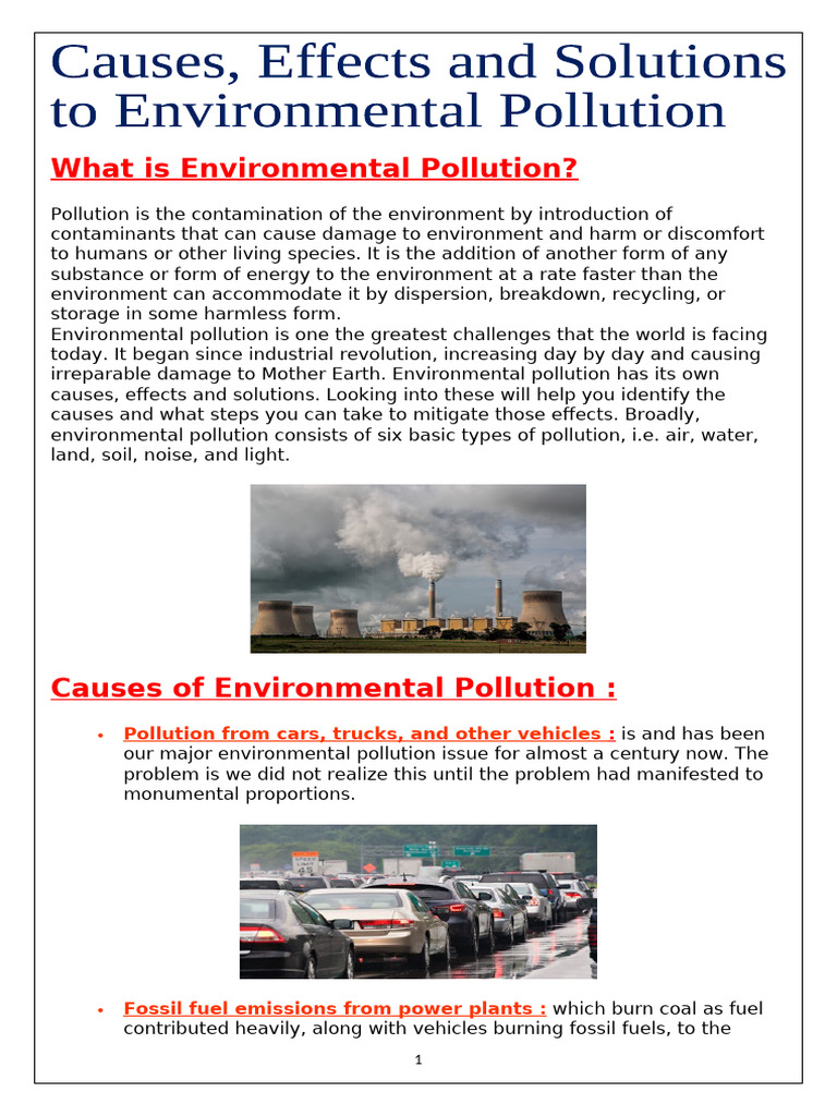 Causes, Effects and Solutions to Environmental Pollution | PDF ...