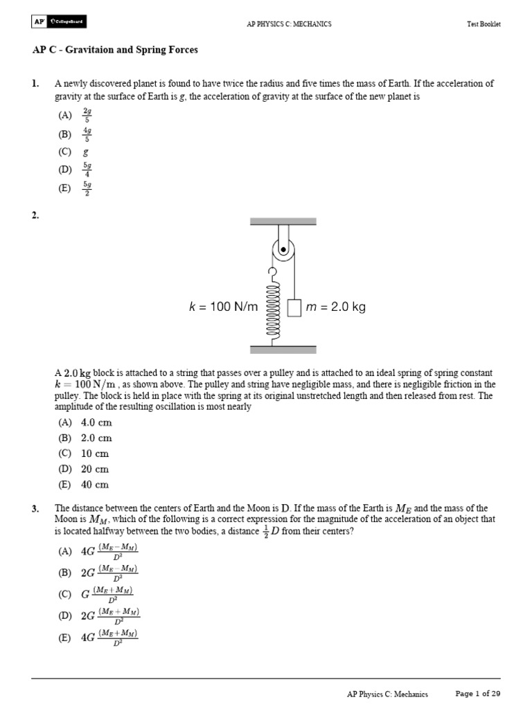 AP C - Unit 2 - Gravitaion and Spring Forces | PDF