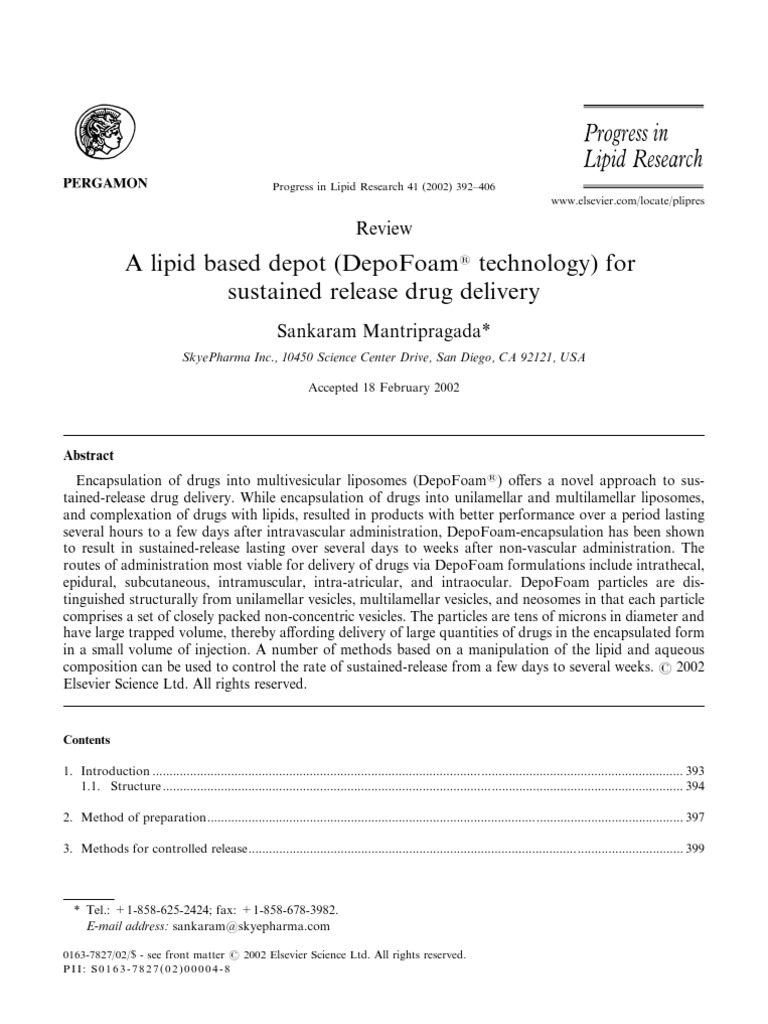A Lipid-Based Multivesicular Depot System for Sustained Drug Delivery ...