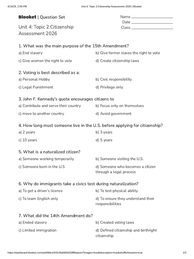 Unit 4_ Topic 2_Citizenship Assessment 2026 _ Blooket | PDF ...