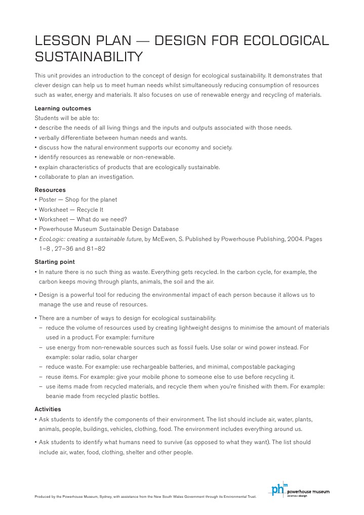EcoLogic :: Lesson Plan: Design For Ecological Sustainability | PDF ...