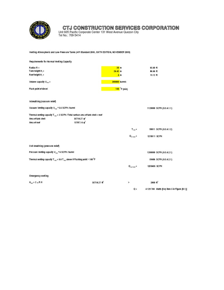 Vent Capacity (API Standard 2000) | PDF | Applied And Interdisciplinary ...