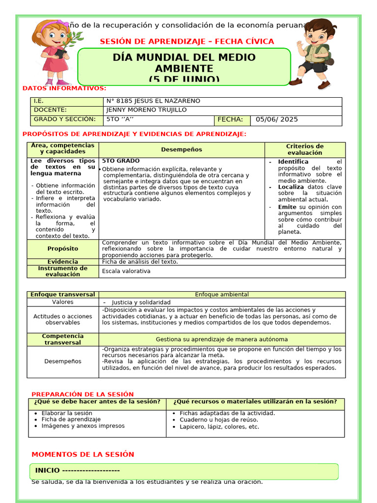 SES-JUEV-FECHA CÍVICA-DÍA MUNDIAL DEL MEDIO AMBIENTE --ÚNICO CONTACTO ...