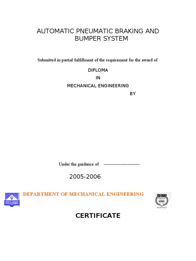Automatic Pneumatic Braking and Bumper System | PDF | Brake | Piston