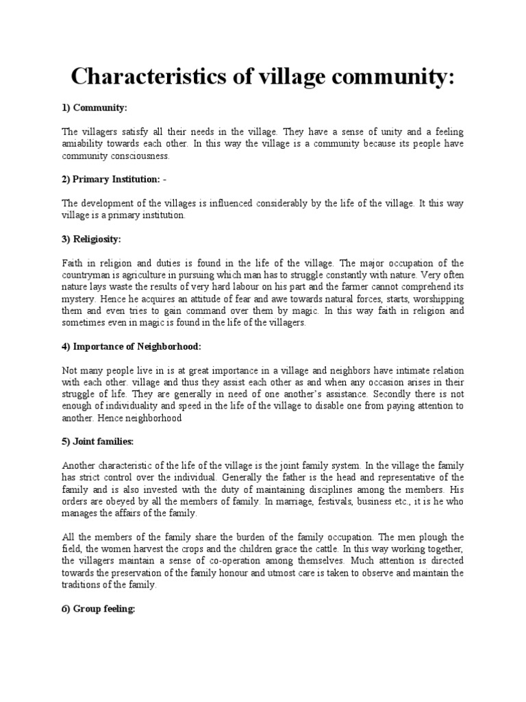 Characteristics of Village Community | Behavioural Sciences ...