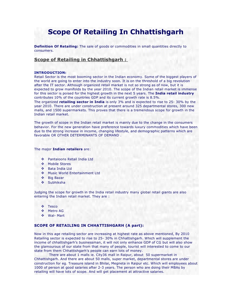 Scope of Retailing in Chhattishgarh | PDF | Supermarket | Retail