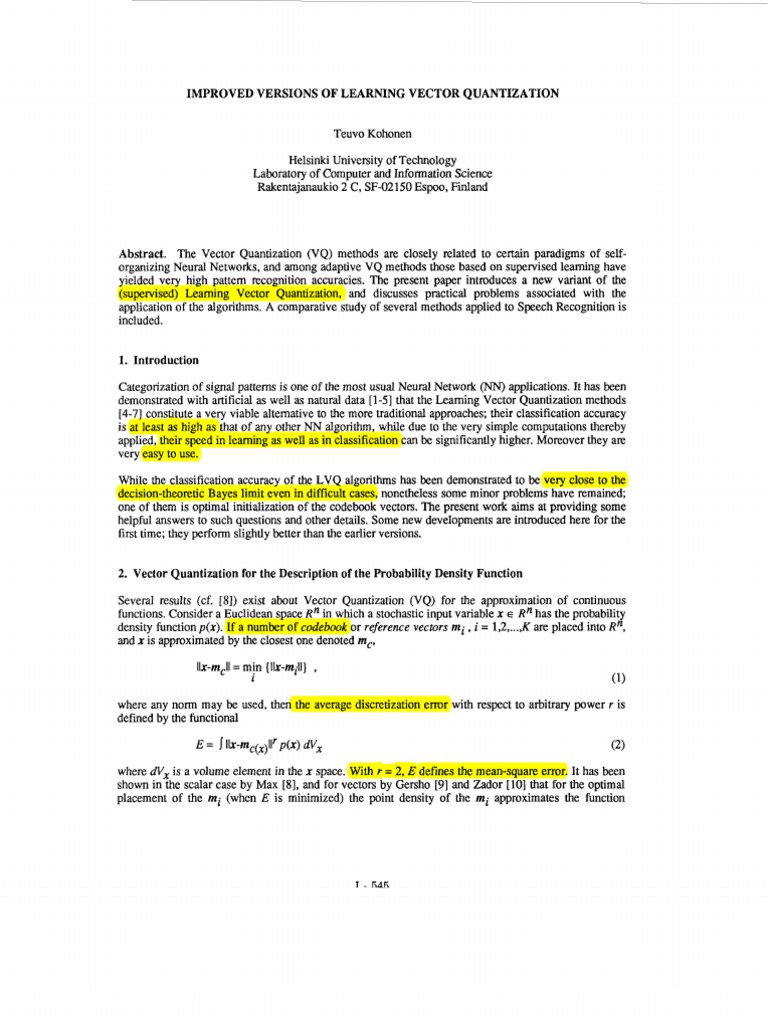 Improved Versions Of Learning Vector Quantization Pdf Statistical Classification Vector Space