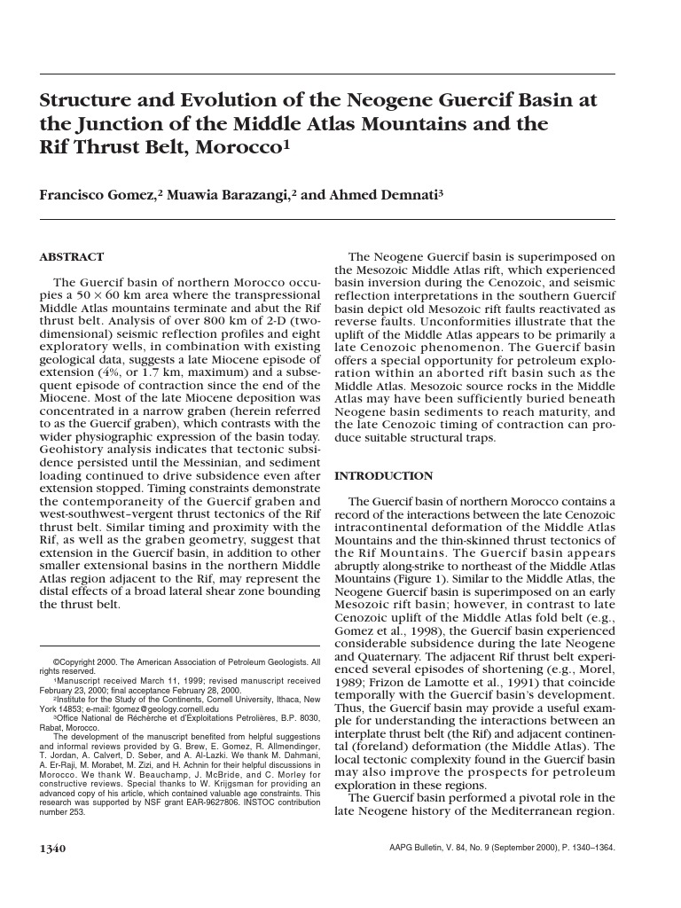 Structure and Evolution of The Neogene Guercif Basin | PDF ...