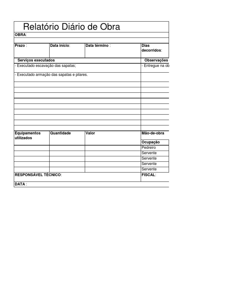 Relatorio Diario Da Obra