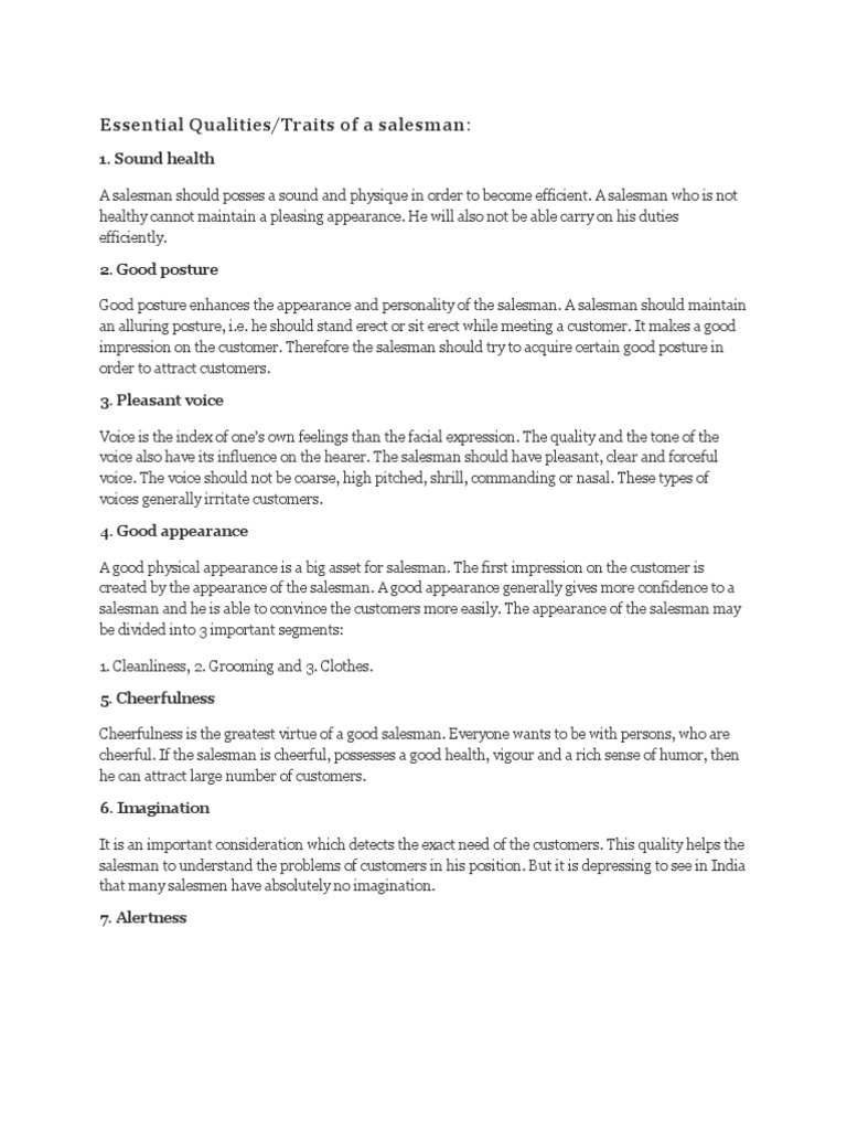 Essential Qualities of a Successful Salesman | PDF | Sales | Integrity