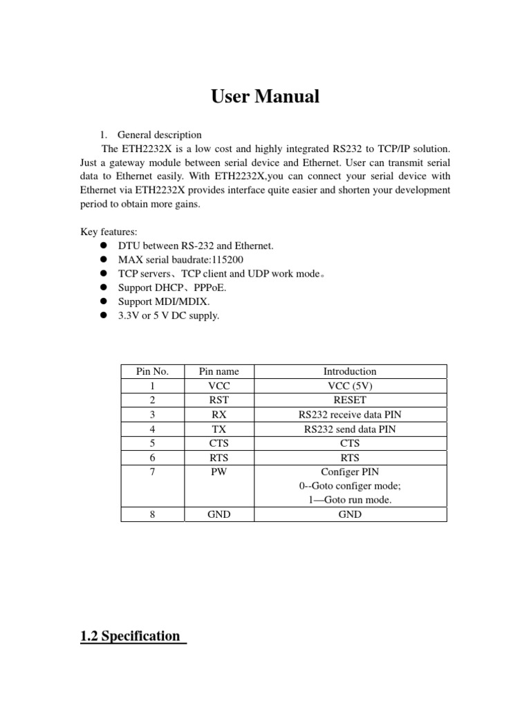RS232 To TCPip Manual | PDF | Ip Address | Port (Computer Networking)
