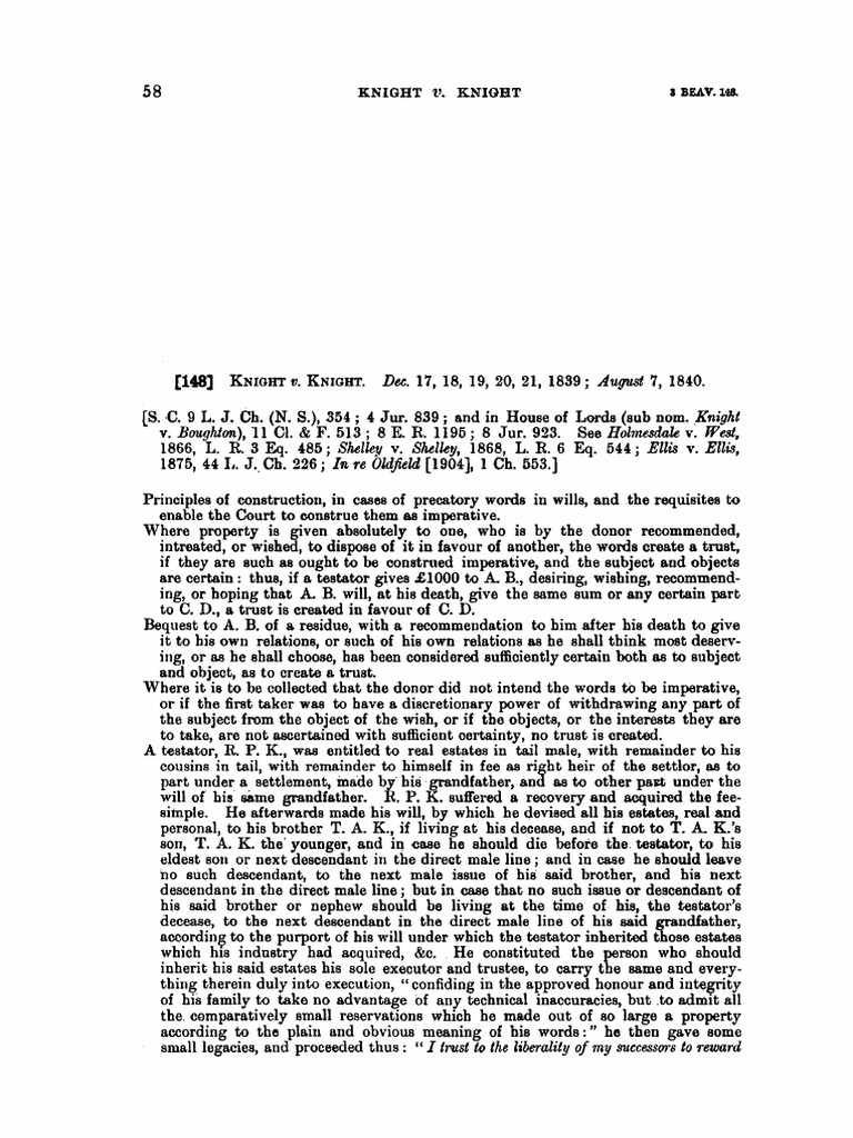 Knight v Knight [1840] | PDF | Will And Testament | Legal Aspects Of Death