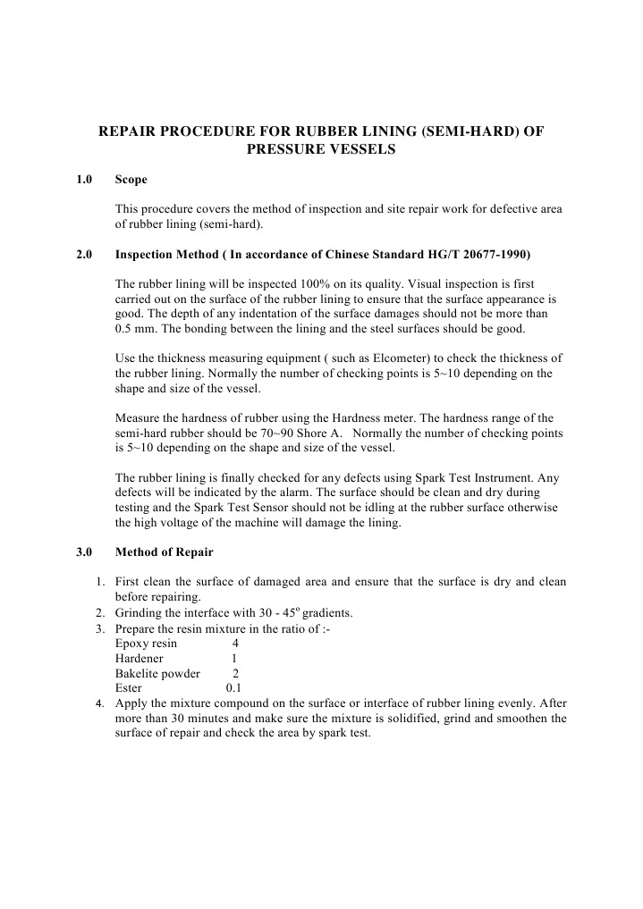Rubber Lining Repair Procedure Guide | PDF | Technology & Engineering ...