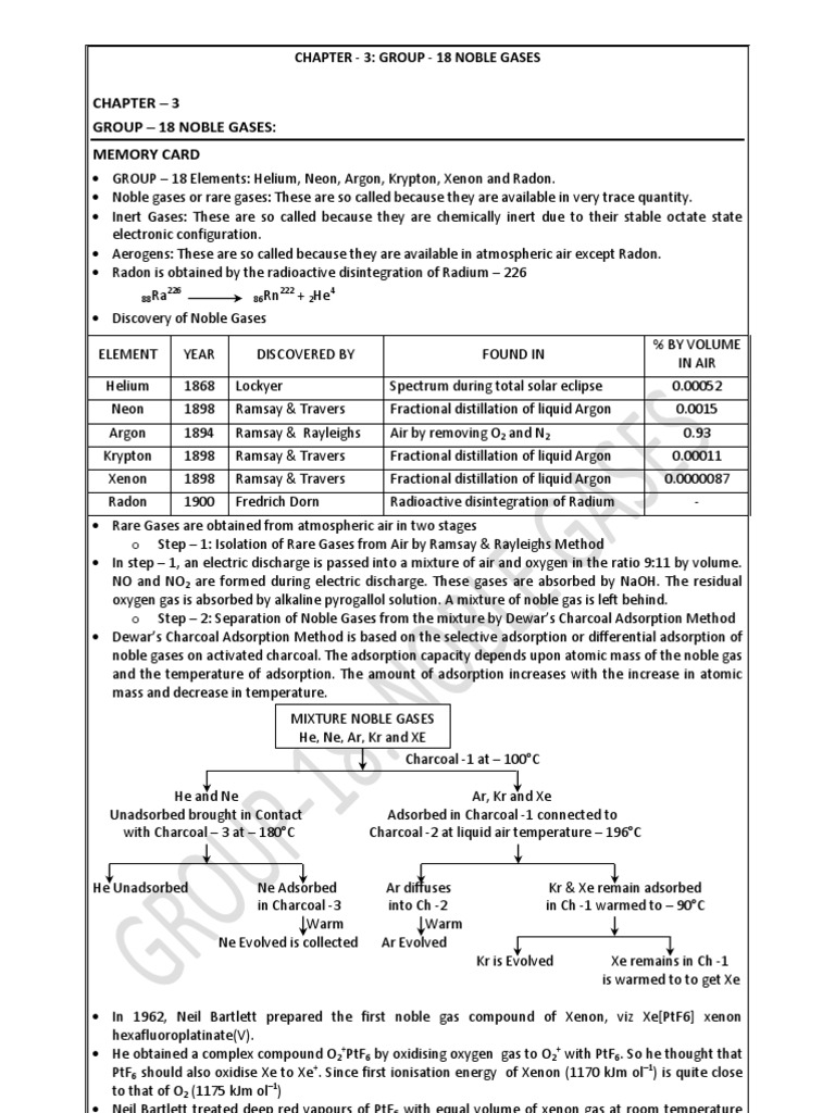 Chapter - 3 Noble Gases | PDF | Argon | Helium