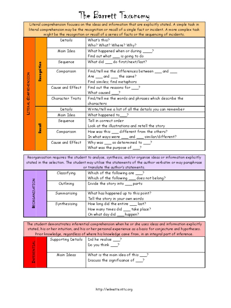 LA 7 Barrett Taxonomy Reading Comprehension Causality Free 30 day